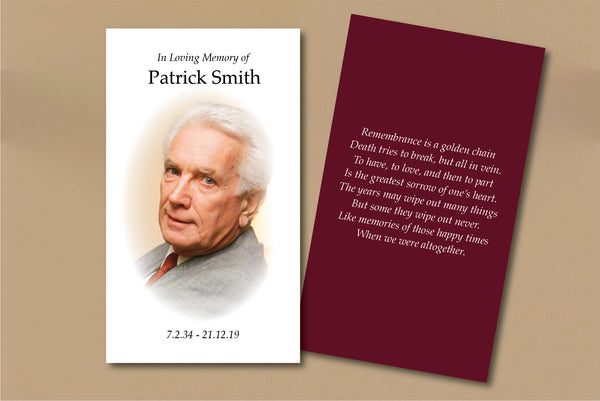 Funeral Order of Service Remembrance Cards - Colour Photo with Colour ...
