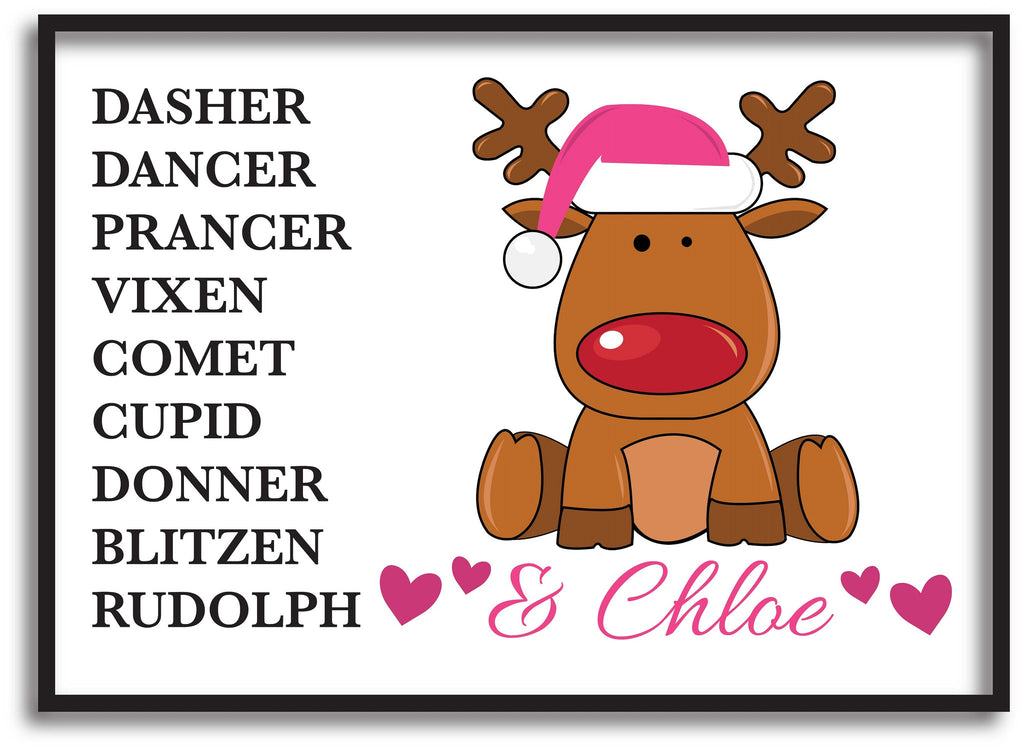 PC08 - Personalised Christmas Santa's Reindeers with Rudolph & Girl's ...